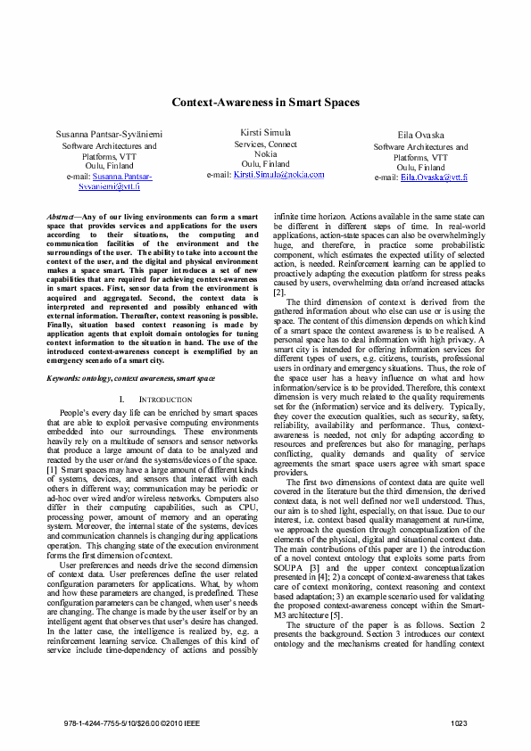 (PDF) Context-awareness in smart spaces