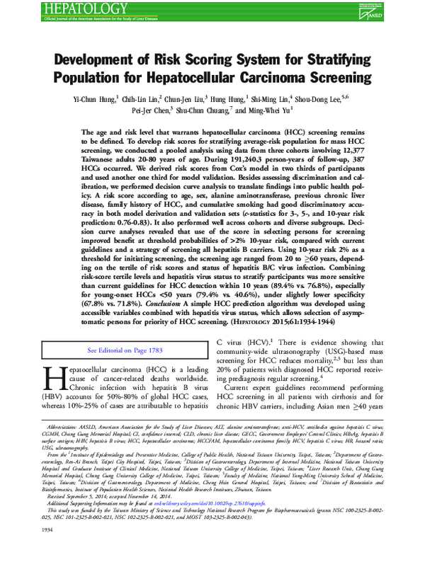 (PDF) Development of Risk Scoring System for Stratifying Population for ...