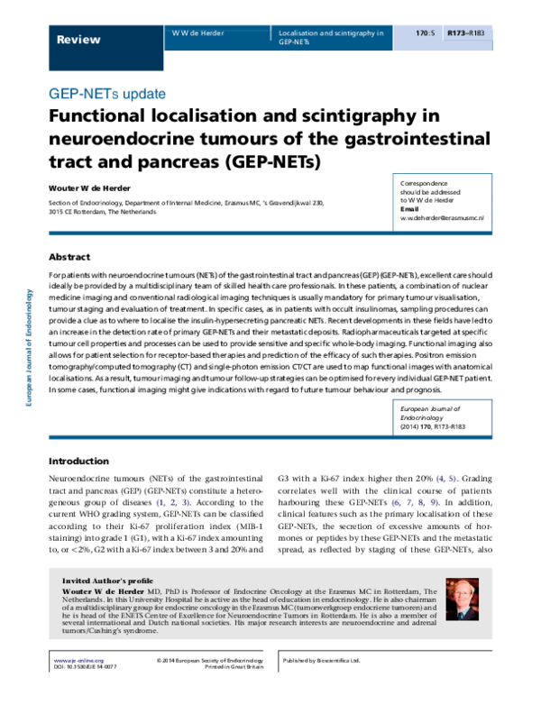 (PDF) GEP-NETS update: Functional localisation and scintigraphy in ...