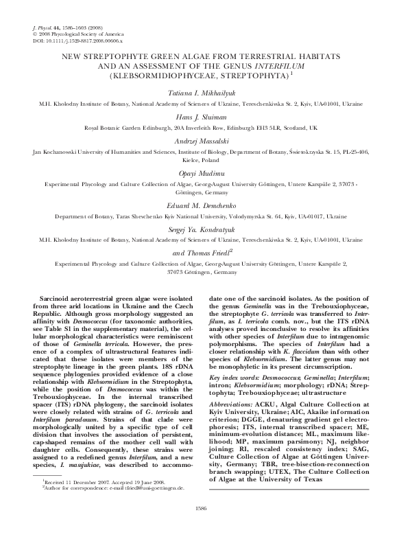 (PDF) New Streptophyte Green Algae from Terrestrial Habitats and an ...