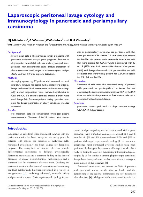 (PDF) Laparoscopic peritoneal lavage cytology and immunocytology in pancreatic and periampullary ...