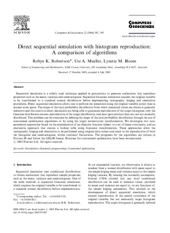 (PDF) Direct sequential simulation with histogram reproduction: A comparison of algorithms