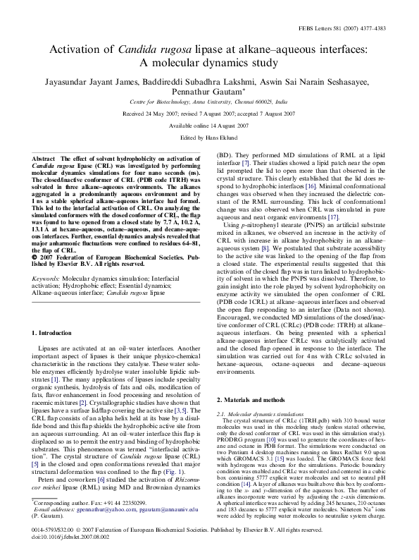 (PDF) Activation of Candida rugosa lipase at alkane–aqueous interfaces ...