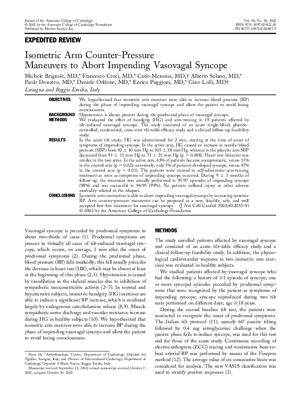 (PDF) Isometric Arm Counter-Pressure Maneuvers to Abort Impending ...