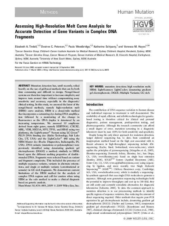 Pdf Assessing High Resolution Melt Curve Analysis For Accurate Detection Of Gene Variants In