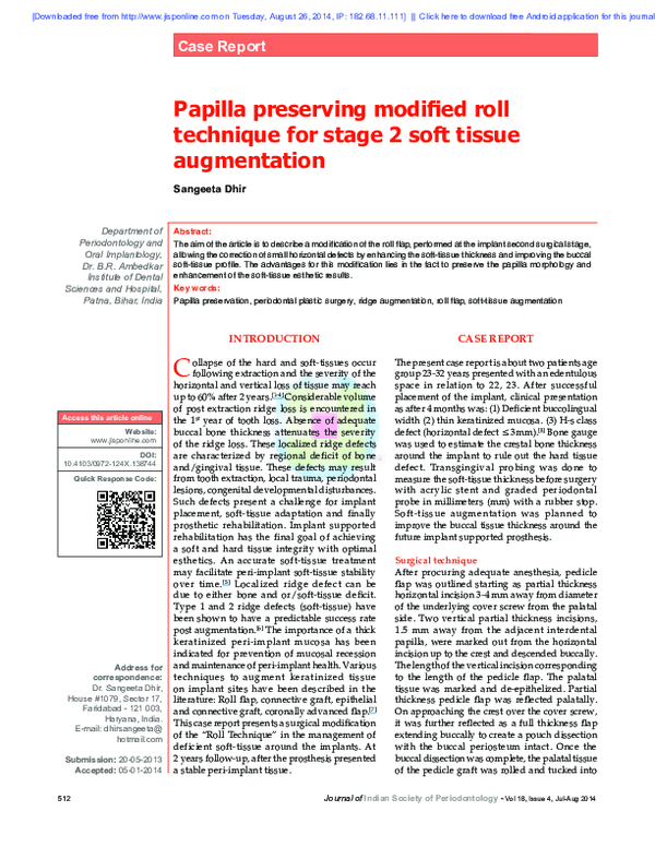 (PDF) Papilla preserving modified roll technique for stage 2 soft ...