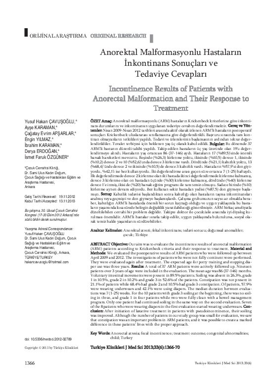 (PDF) Incontinence results of patients with anorectal malformation and ...