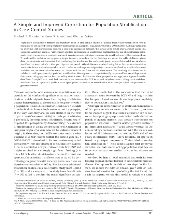 (PDF) A Simple and Improved Correction for Population Stratification in ...