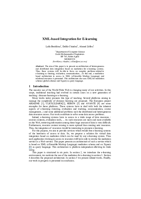 (PDF) XML-based Integration for E-learning