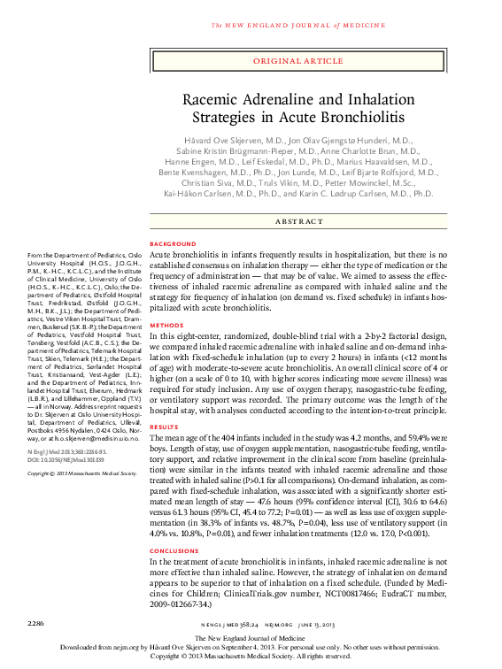 (PDF) Racemic Adrenaline and Inhalation Strategies in Acute Bronchiolitis
