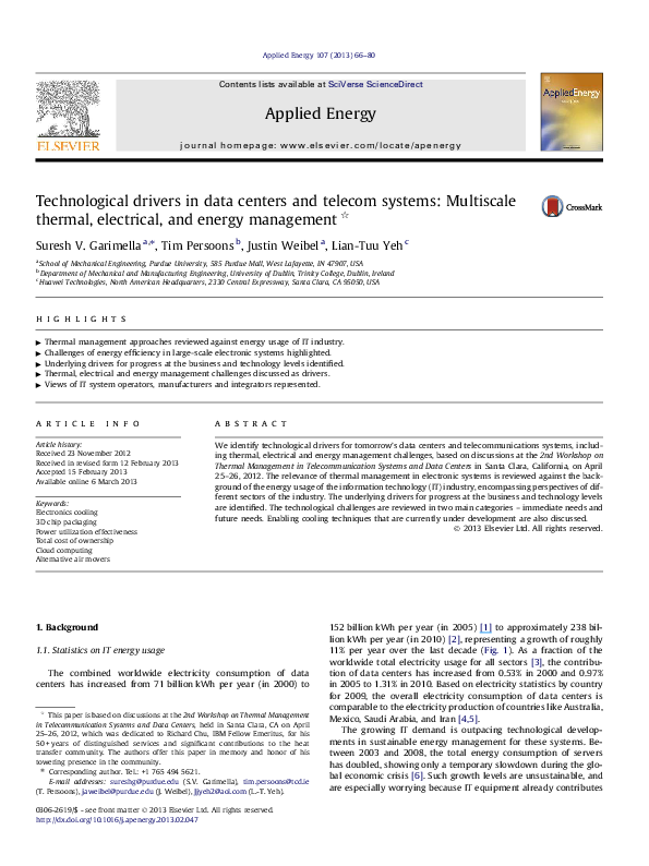 (PDF) Technological drivers in data centers and telecom systems ...
