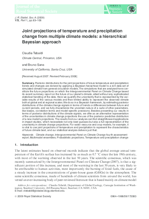 (PDF) Joint projections of temperature and precipitation change from multiple climate models: a ...