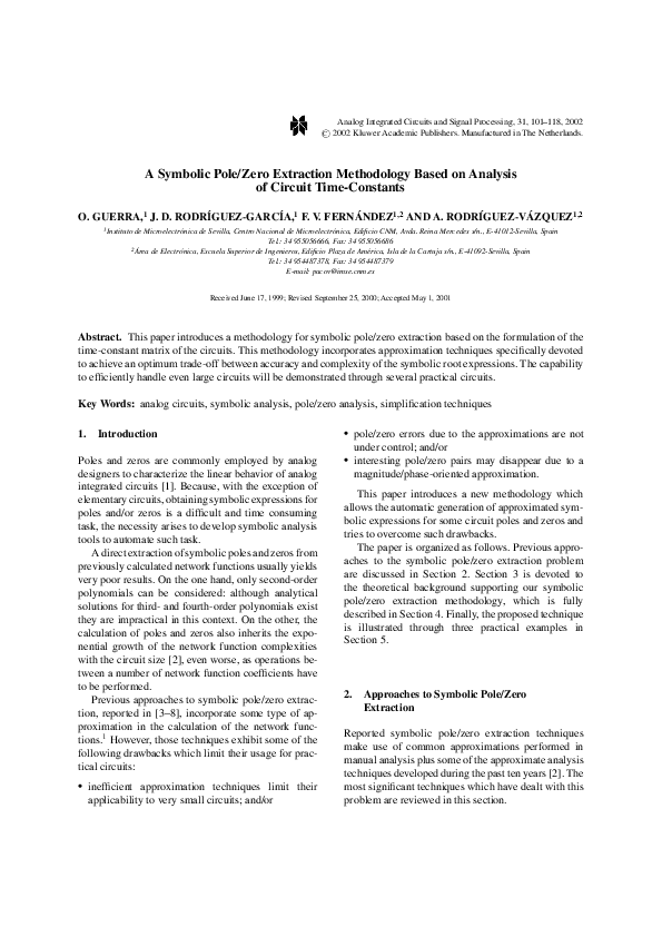 (PDF) A Symbolic Pole/Zero Extraction Methodology Based on Analysis of Circuit Time-Constants