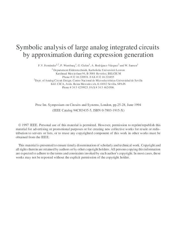(PDF) Symbolic analysis of large analog integrated circuits: the ...