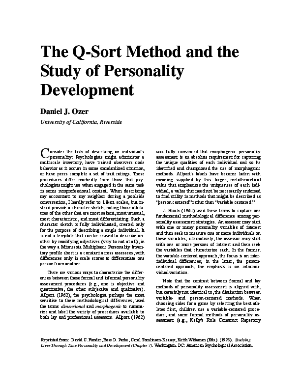 (PDF) The Q-sort method and the study of personality development.