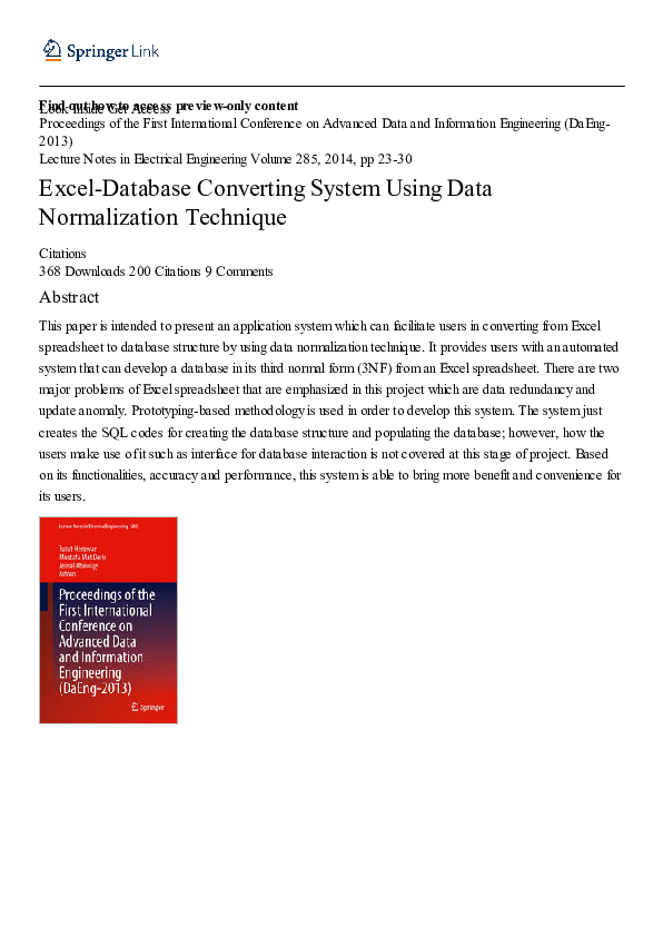 Pdf Excel Database Converting System Using Data Normalization Technique