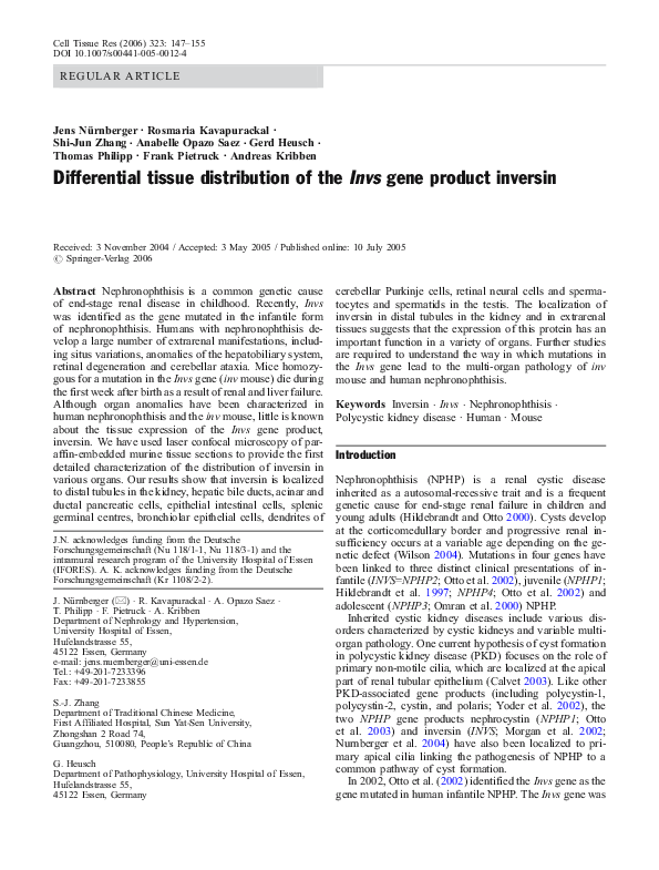 (PDF) Differential tissue distribution of the Invs gene product inversin