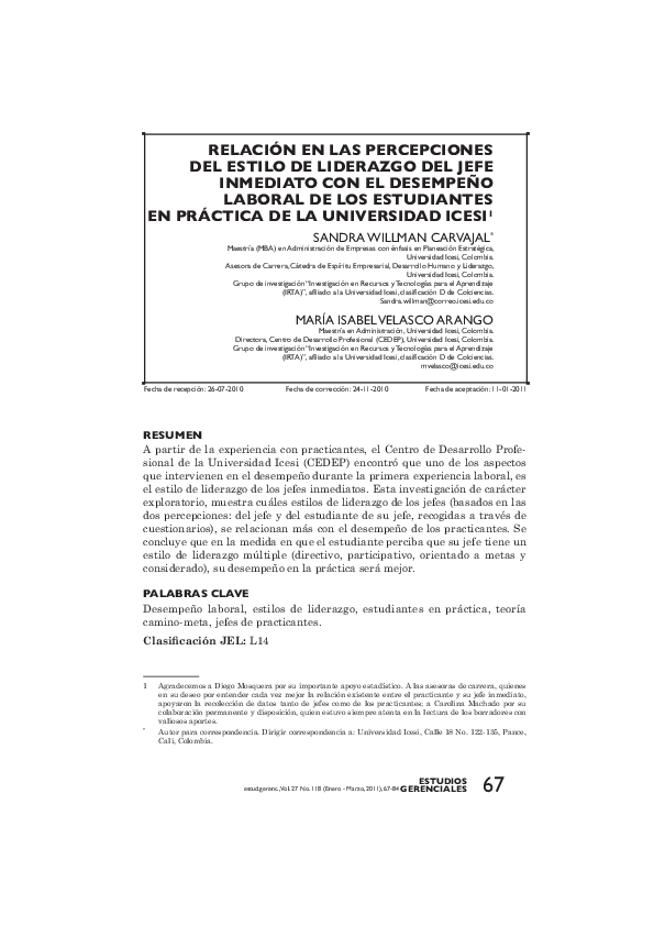 (PDF) RELACIÓN EN LAS PERCEPCIONES DEL ESTILO DE LIDERAZGO DEL JEFE ...