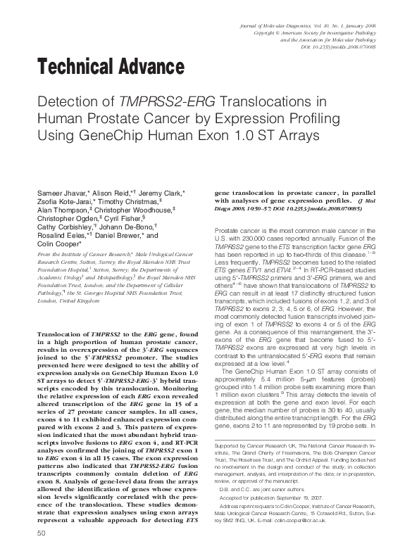 (PDF) Detection of TMPRSS2-ERG Translocations in Human Prostate Cancer ...