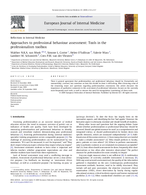 (PDF) Approaches to professional behaviour assessment: Tools in the ...