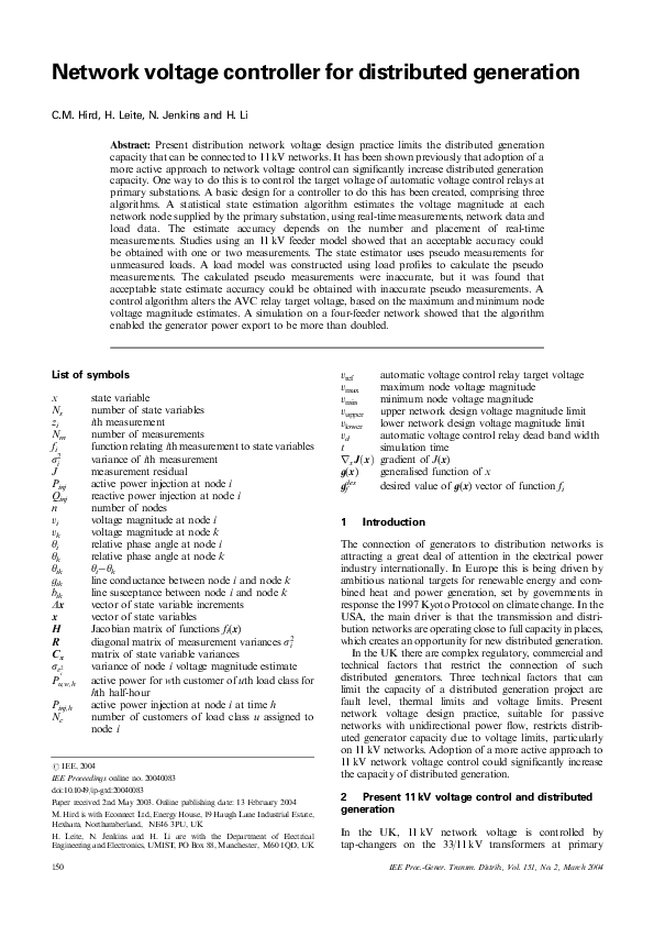 (PDF) Network voltage controller for distributed generation