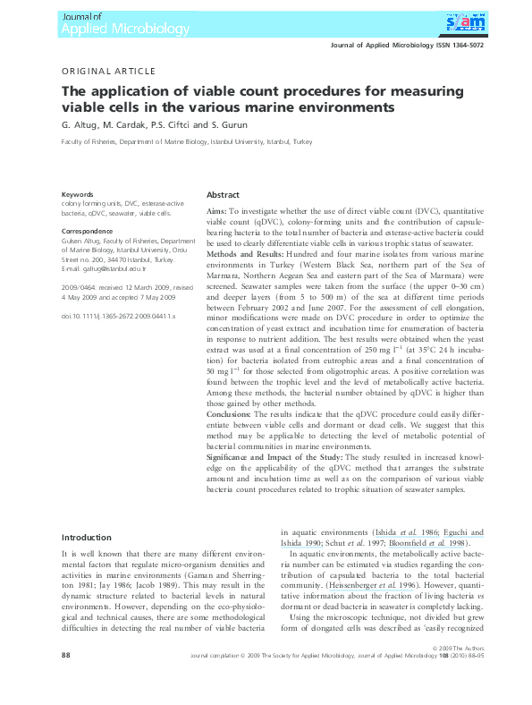 (PDF) The application of viable count procedures for measuring viable ...