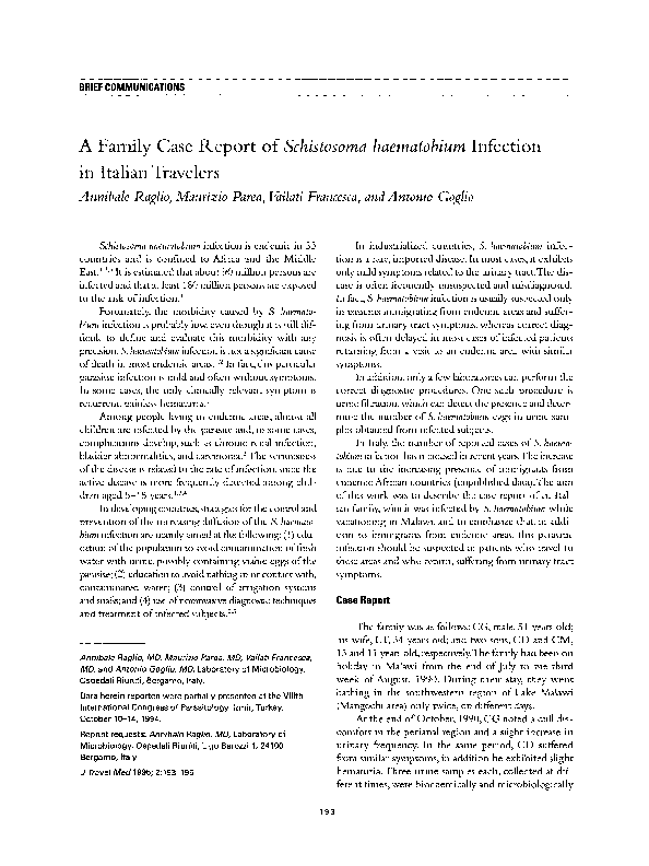 (PDF) A Family Case Report of Schistosoma haematobium Infection in ...