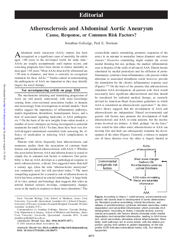 (PDF) Atherosclerosis and Abdominal Aortic Aneurysm: Cause, Response ...