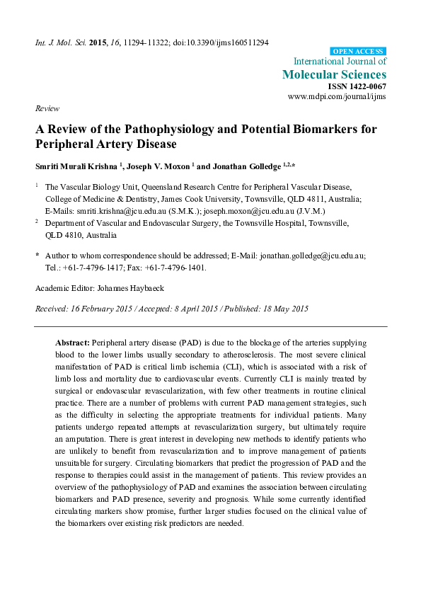 (PDF) A Review of the Pathophysiology and Potential Biomarkers for ...
