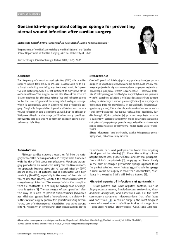 (PDF) Gentamicin-impregnated collagen sponge for preventing sternal ...