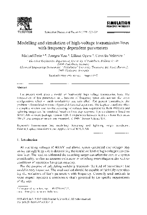 (PDF) Modelling and simulation of high-voltage transmission lines with frequency dependent ...