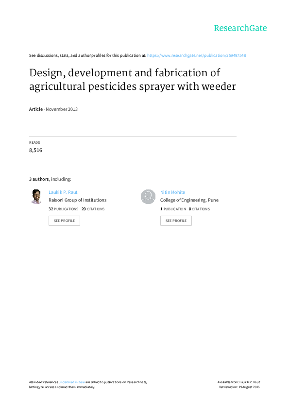 (PDF) Design, development and fabrication of agricultural pesticides ... (PDF) Design, development and fabrication of agricultural pesticides ...