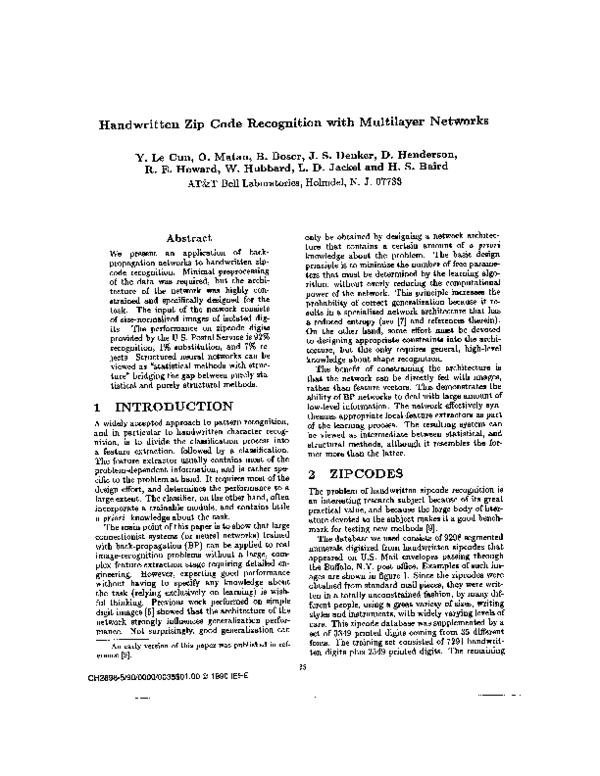 Pdf Handwritten Zip Code Recognition With Multilayer Networks