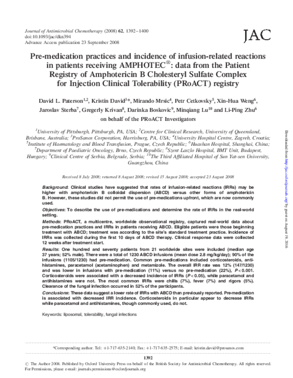 (PDF) Pre-medication practices and incidence of infusion-related ...