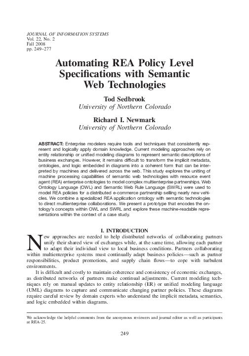 (PDF) Automating REA Policy Level Specifications with Semantic Web ...