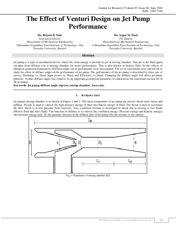 (PDF) The Effect of Venturi Design on Jet Pump Performance