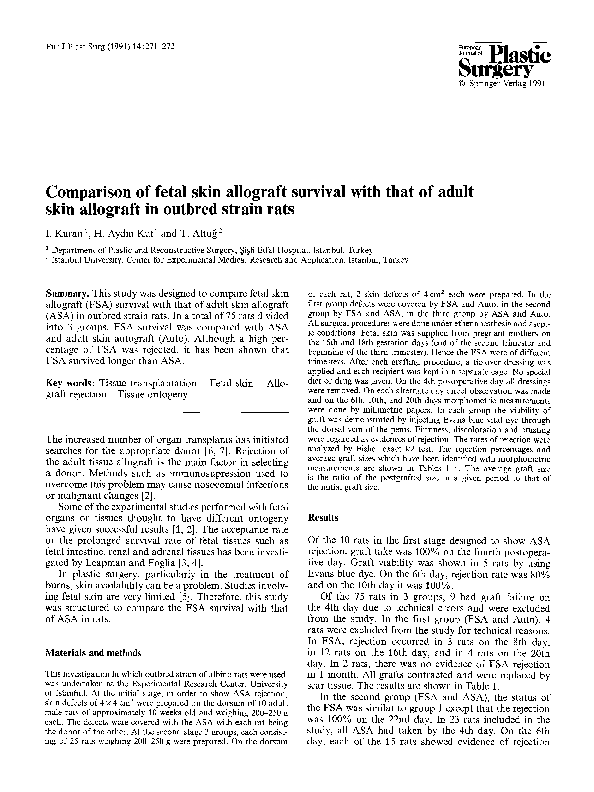 (PDF) Comparison of fetal skin allograft survival with that of adult ...