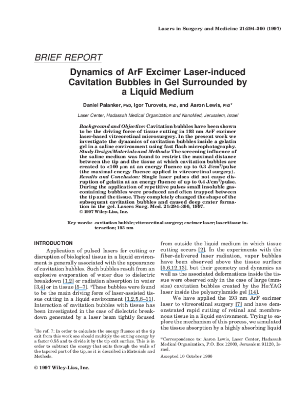 (PDF) Dynamics of ArF excimer laser-induced cavitation bubbles in gel surrounded by a liquid ...