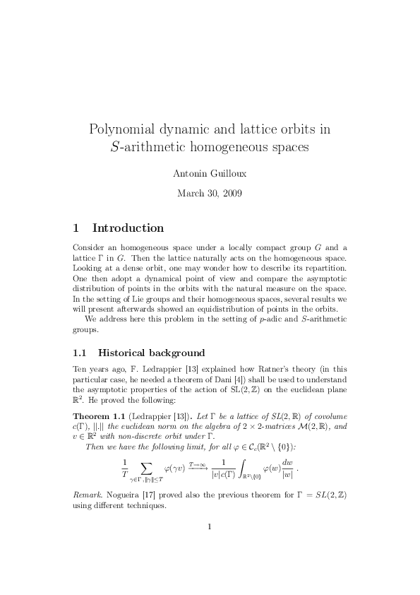 (PDF) POLYNOMIAL DYNAMIC AND LATTICE ORBITS IN S-ARITHMETIC HOMOGENEOUS ...
