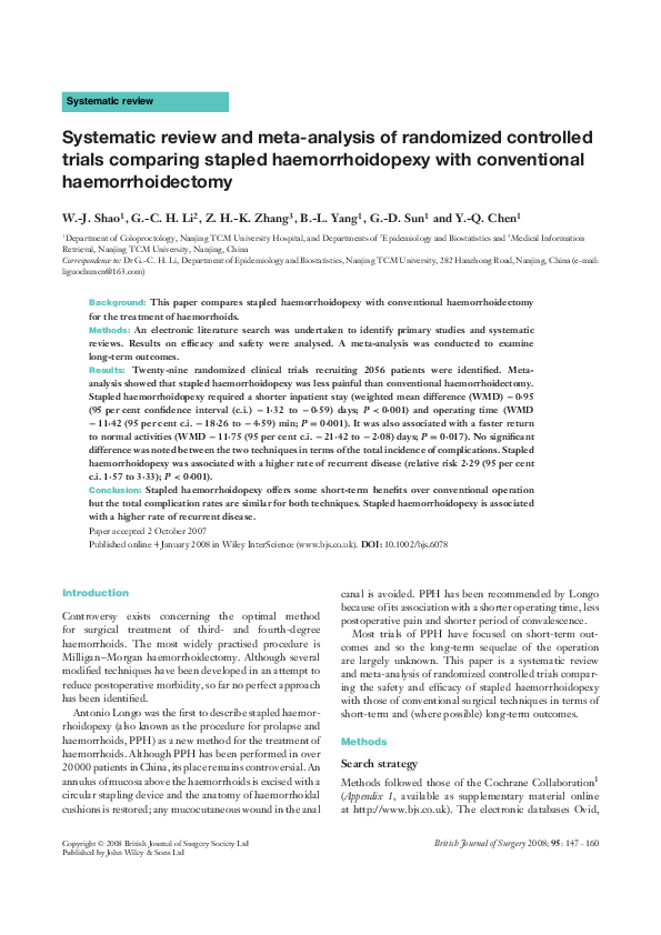 (PDF) A systematic review and meta‐analysis of randomised controlled trials evaluating the ...