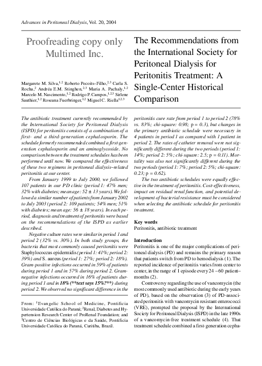 (PDF) The recommendations from the International Society for Peritoneal Dialysis for Peritonitis ...