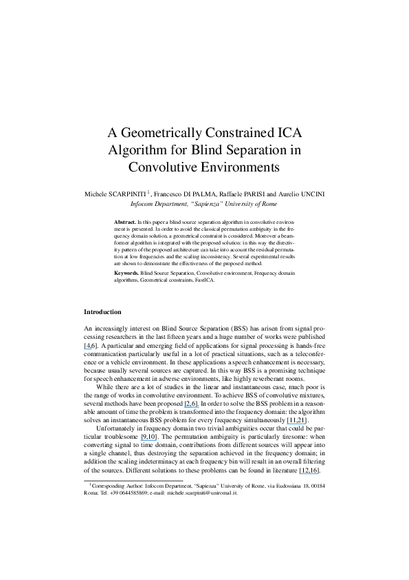 Pdf A Geometrically Constrained Ica Algorithm For Blind Separation In