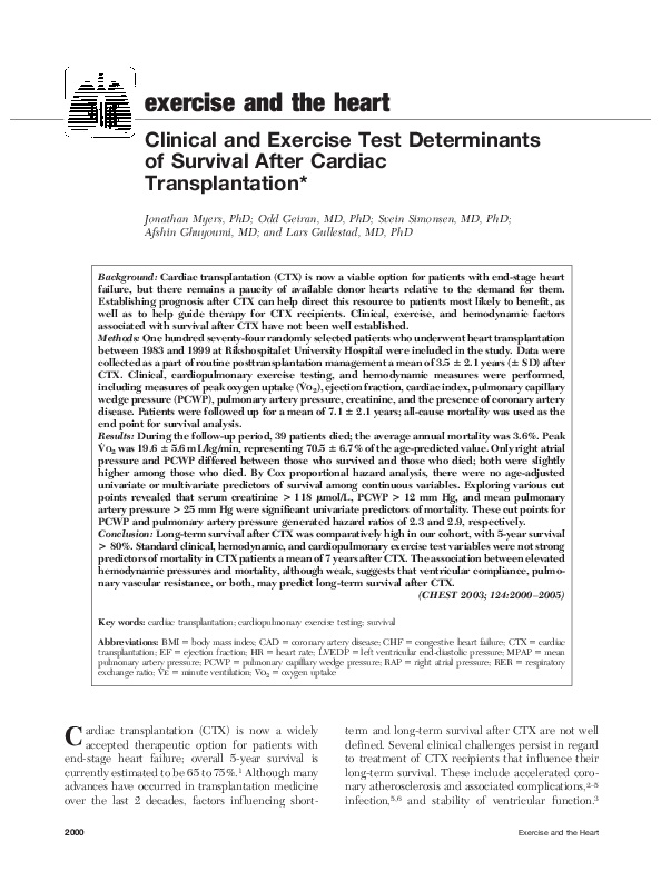 (PDF) Clinical and Exercise Test Determinants of Survival After Cardiac ...