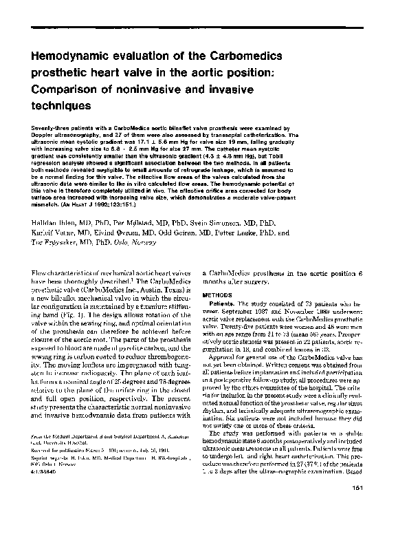 (PDF) Hemodynamic evaluation of the Carbomedics prosthetic heart valve ...