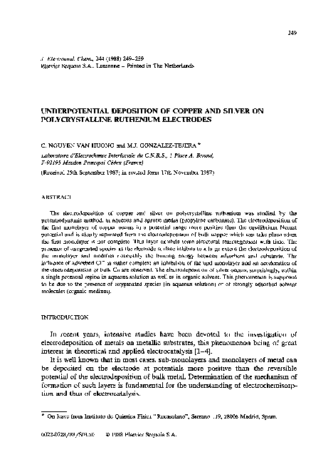 (PDF) Underpotential deposition of copper and silver on polycrystalline ...