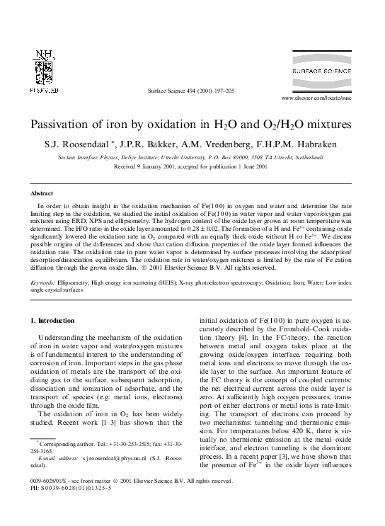 (PDF) Passivation of iron by oxidation in H2O and O2/H2O mixtures