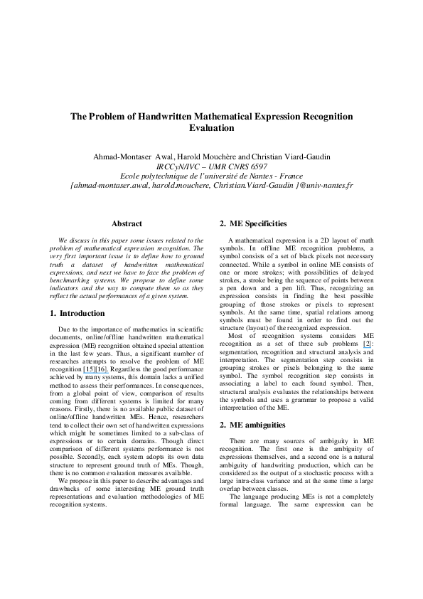 Pdf The Problem Of Handwritten Mathematical Expression Recognition