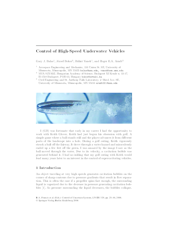 (PDF) Control of High-Speed Underwater Vehicles