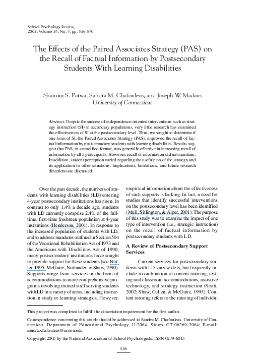 (PDF) The Effects of the Paired Associates Strategy (PAS) on the Recall ...