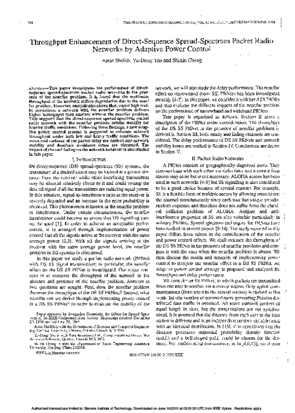 Pdf Throughput Enhancement Of Direct Sequence Spread Spectrum Packet Radio Networks By